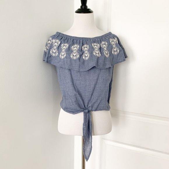 American Rag | Tops | American Rag Off The Shoulder Embroidered Tie ...